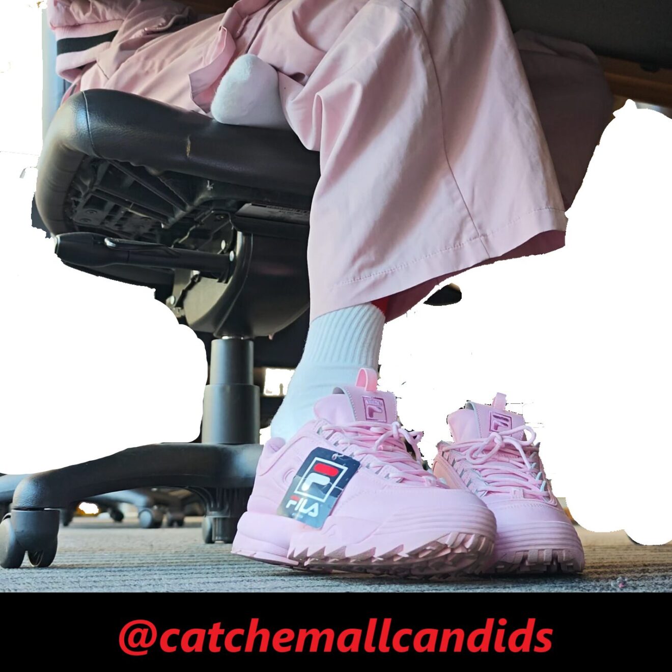 Ebony Pink Fila Shoeplay in Long White Socks